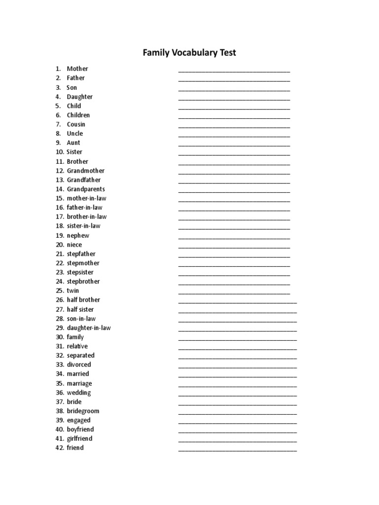 Family Vocabulary Test | PDF