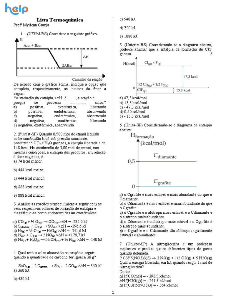 Lista Termoquimica | PDF