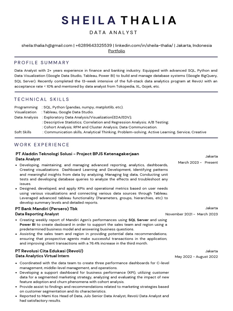 CV Sheila Thalia H - Data Analyst | PDF