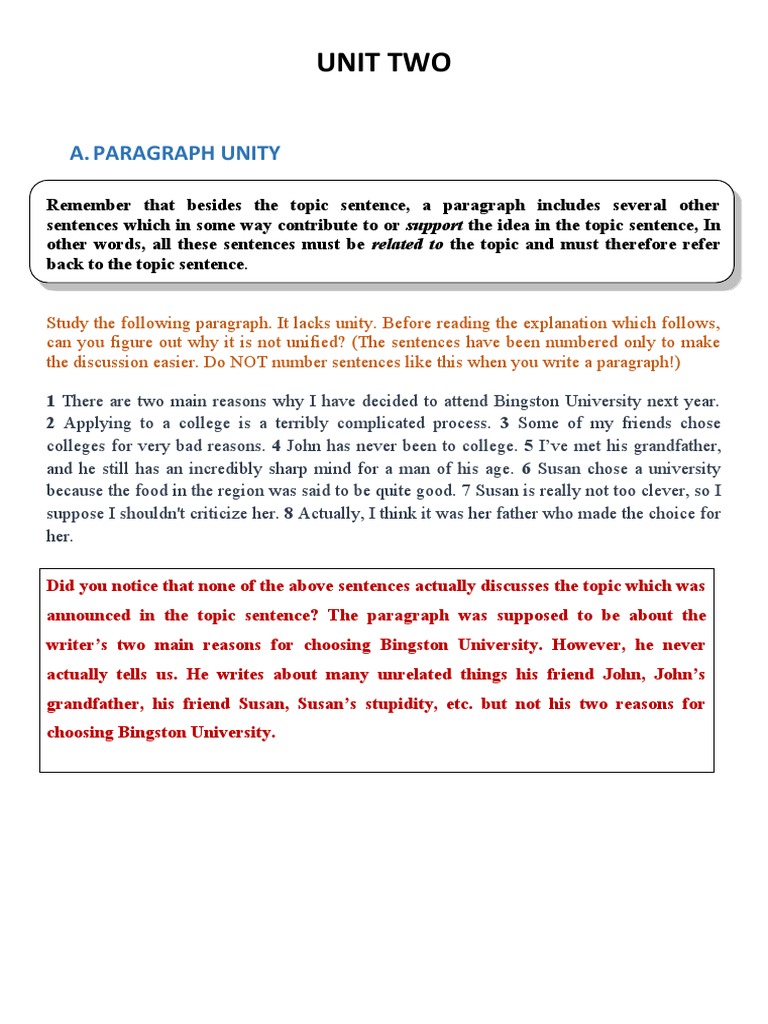 UNIT TWO Unity - Coherence | PDF | Grammar | Language Mechanics