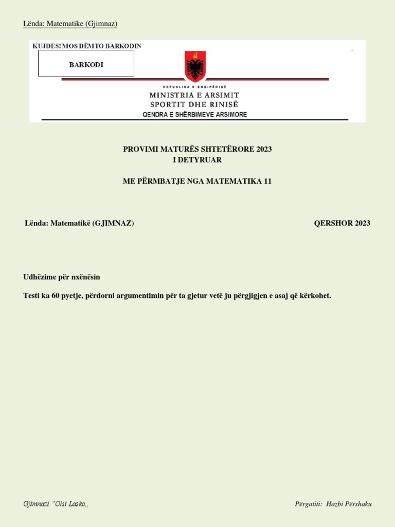 TEST PROVE Matematika 11 2023 | PDF