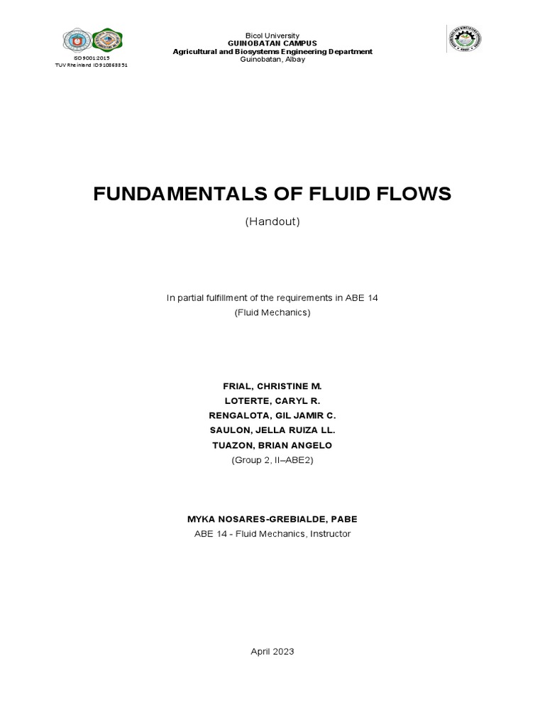 Group 2 Fundamentals of Fluid Flows | PDF