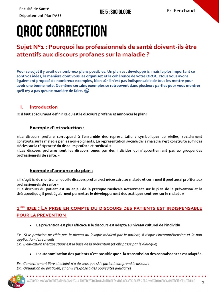 QROC Correction Sujet Discours Profane | PDF