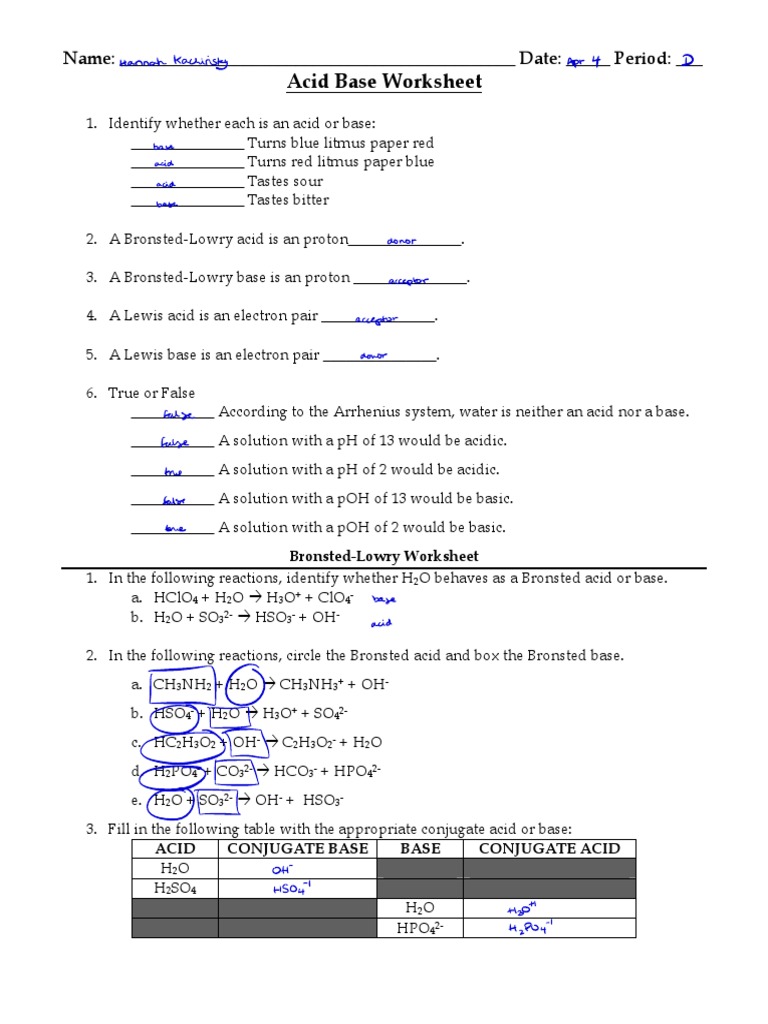 Acid Base Worksheet | PDF