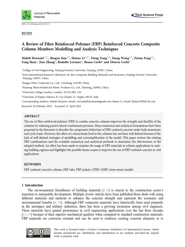 Lorenzo A Review Of Fibre Reinforced Polymer Frp Reinforced Concrete Composite Column