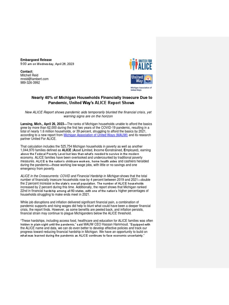 Michigan's ALICE Households Struggle | PDF | Poverty | Poverty ...