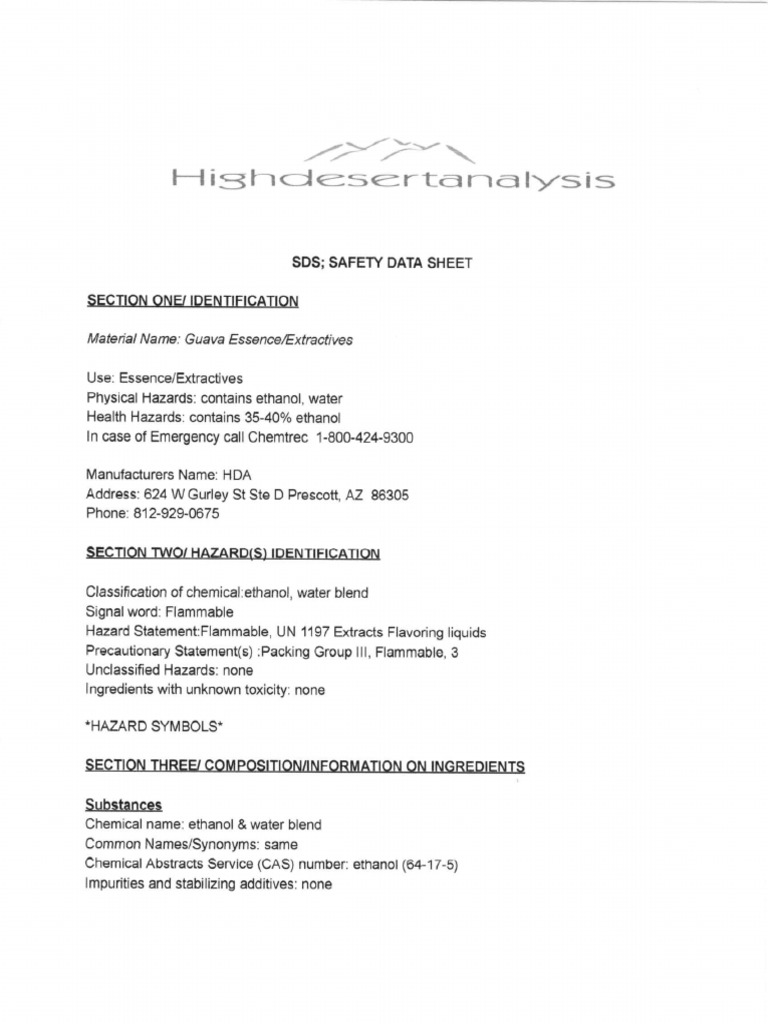 SDS Guava Extract High Desert Analysis 6-2023 | PDF