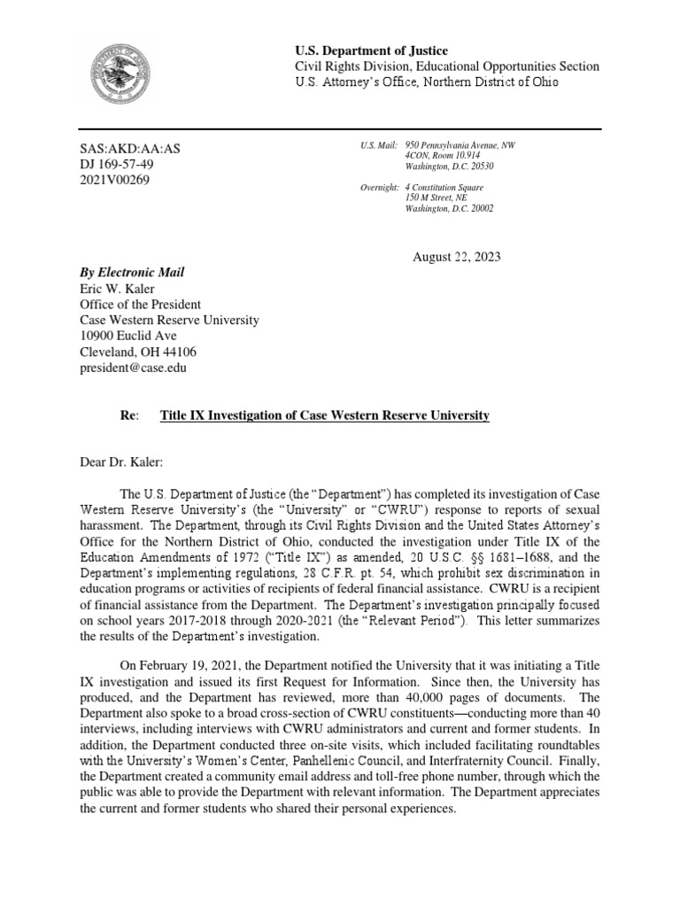 DOJ Title IX Report CWRU | PDF | Law