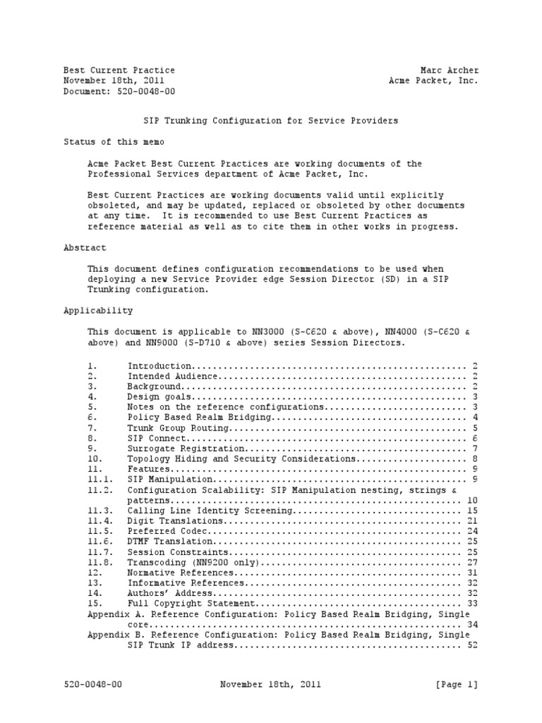 520-0048-00 - BCP - SIP Trunking Configuration For Service Providers | PDF 520-0048-00 - BCP - SIP Trunking Configuration For Service Providers | PDF