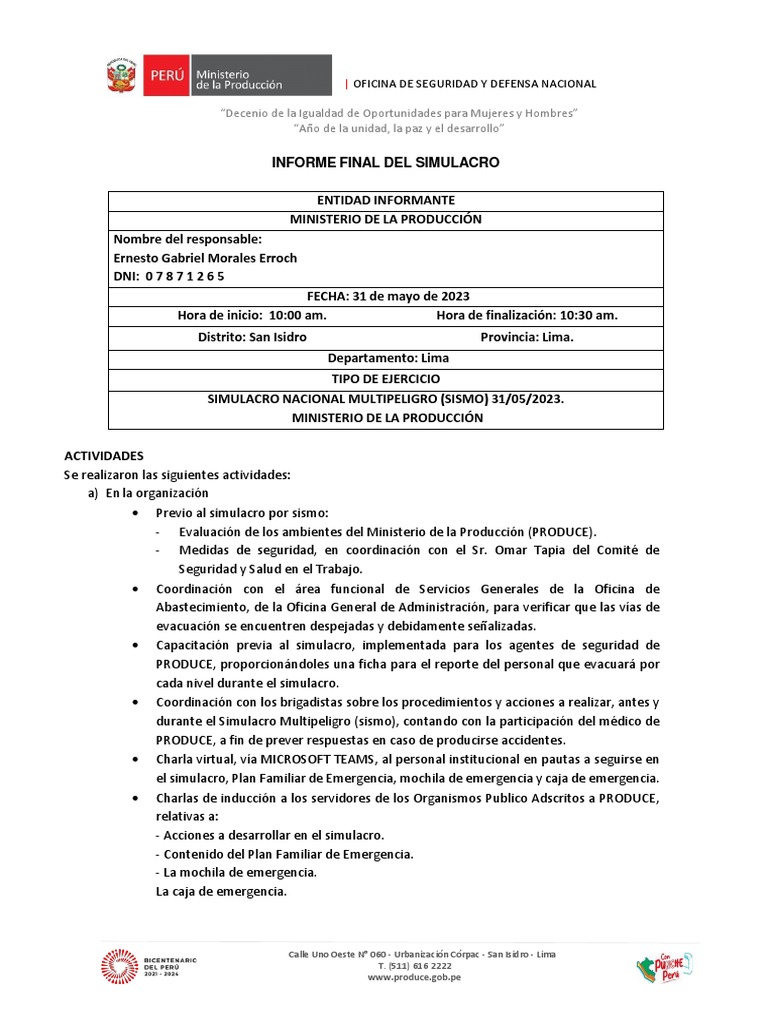 Informe Final Simulacro | PDF