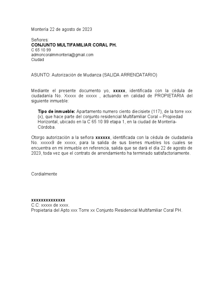 Autorizacion Salida Del Apto 2 | PDF