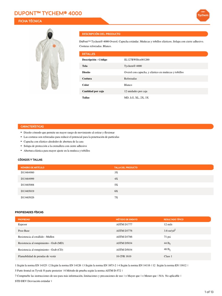 Dupont Tychem 4000 sl127b - AD | PDF