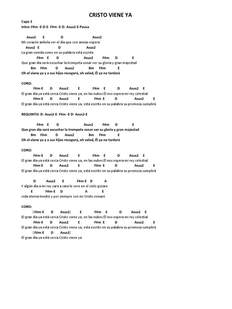 Cristo Viene Ya: Letra y Acordes | PDF