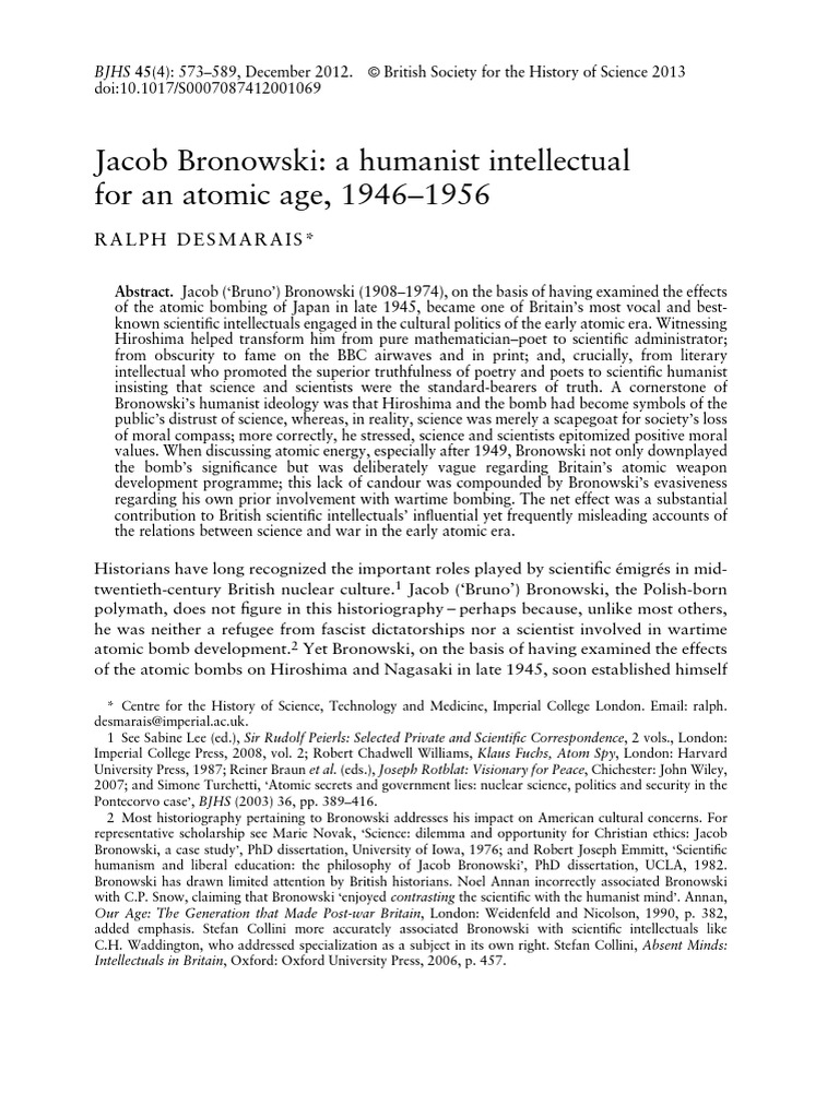 Jacob Bronowski's Humanism in Atomic Era | PDF | Nuclear Weapons ...