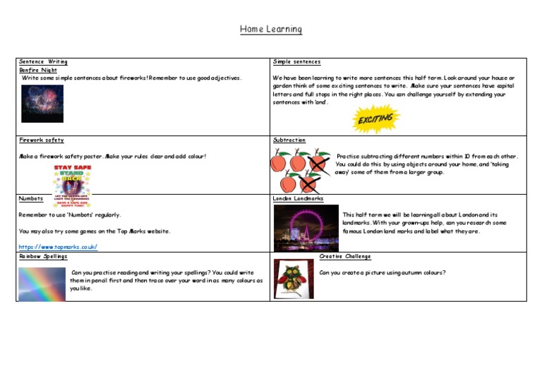Home Learning: Sentence Writing Bonfire Night Simple Sentences | PDF