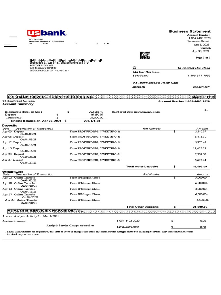US Bank Business Statement - Mbcvirtual 3 | PDF