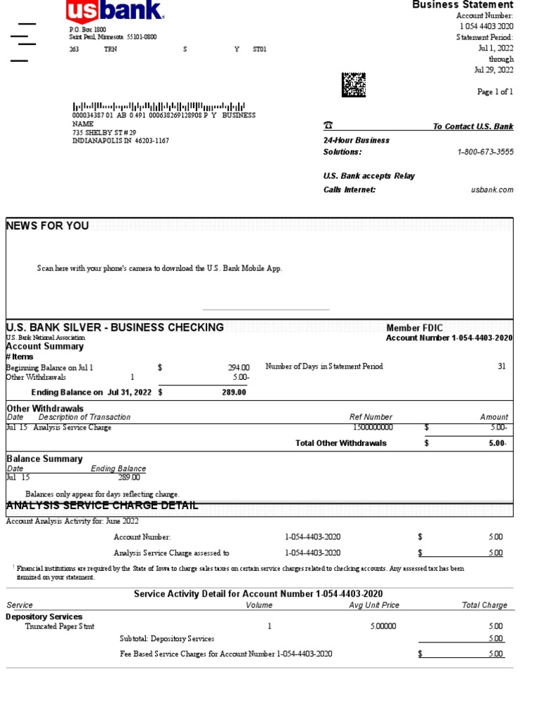 US Bank Business Statement - Mbcvirtual 1 | PDF