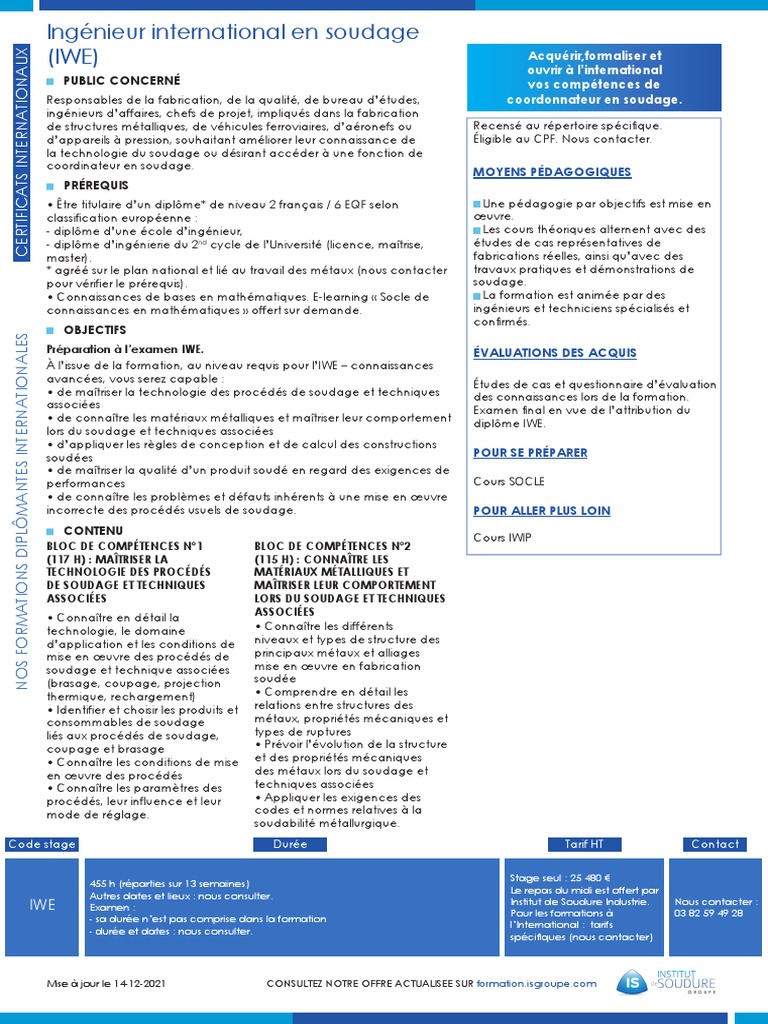 IWE - Ingénieur International en Soudage | PDF