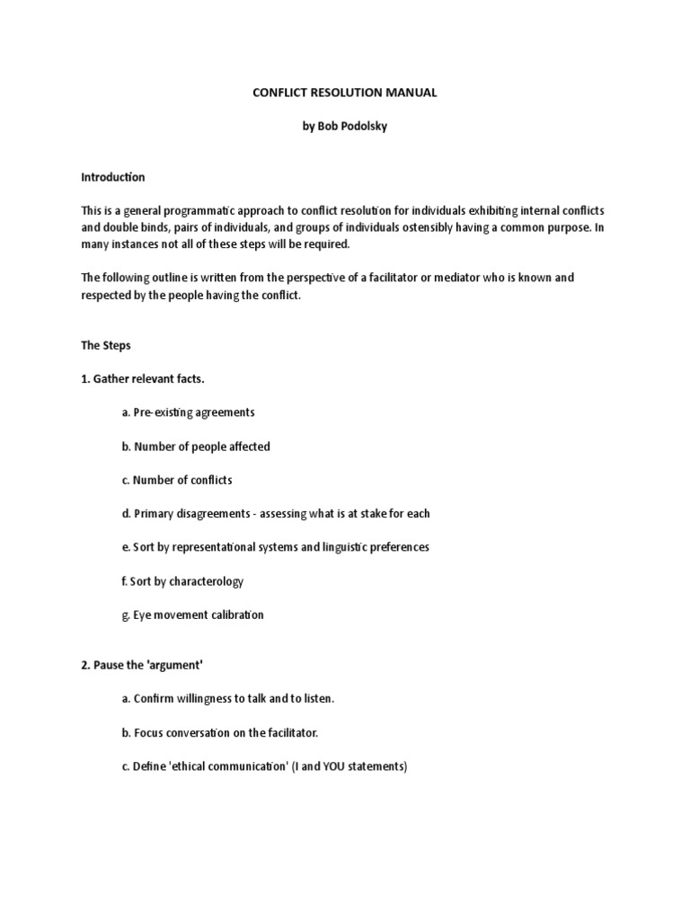 Conflict Resolution Manual by Bob Podolsky | PDF