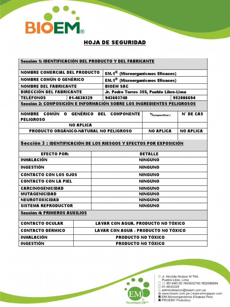Hoja - de - Seguridad Em.1 | PDF