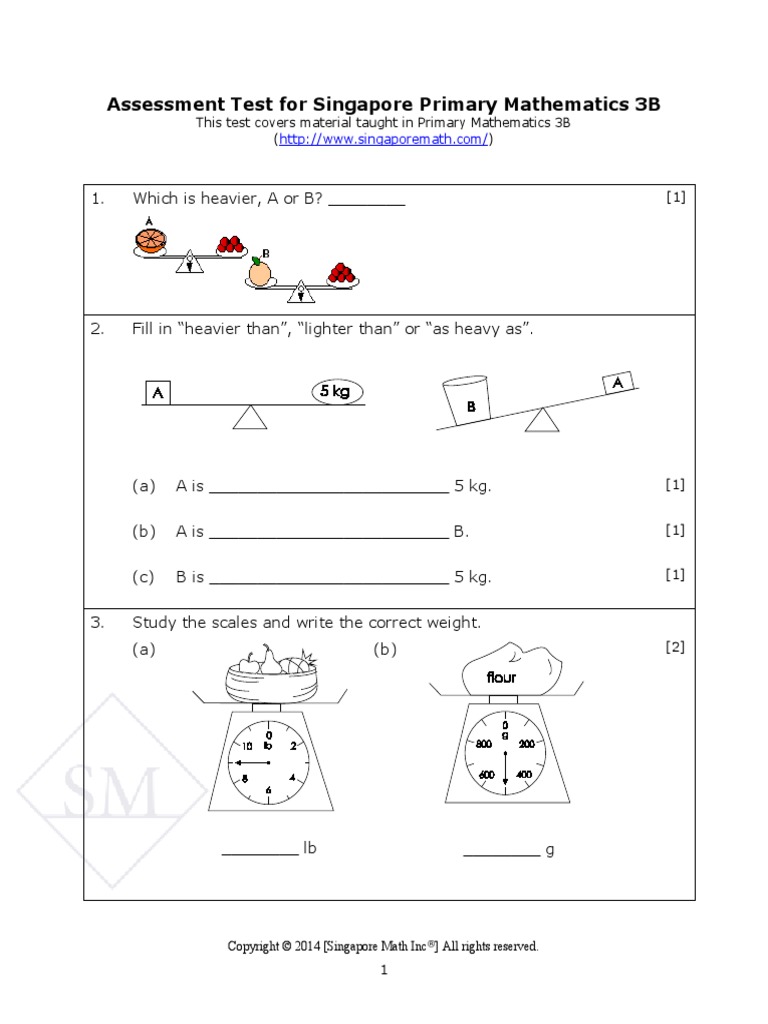 Placement SG Primary - Mathematics - 3B | PDF