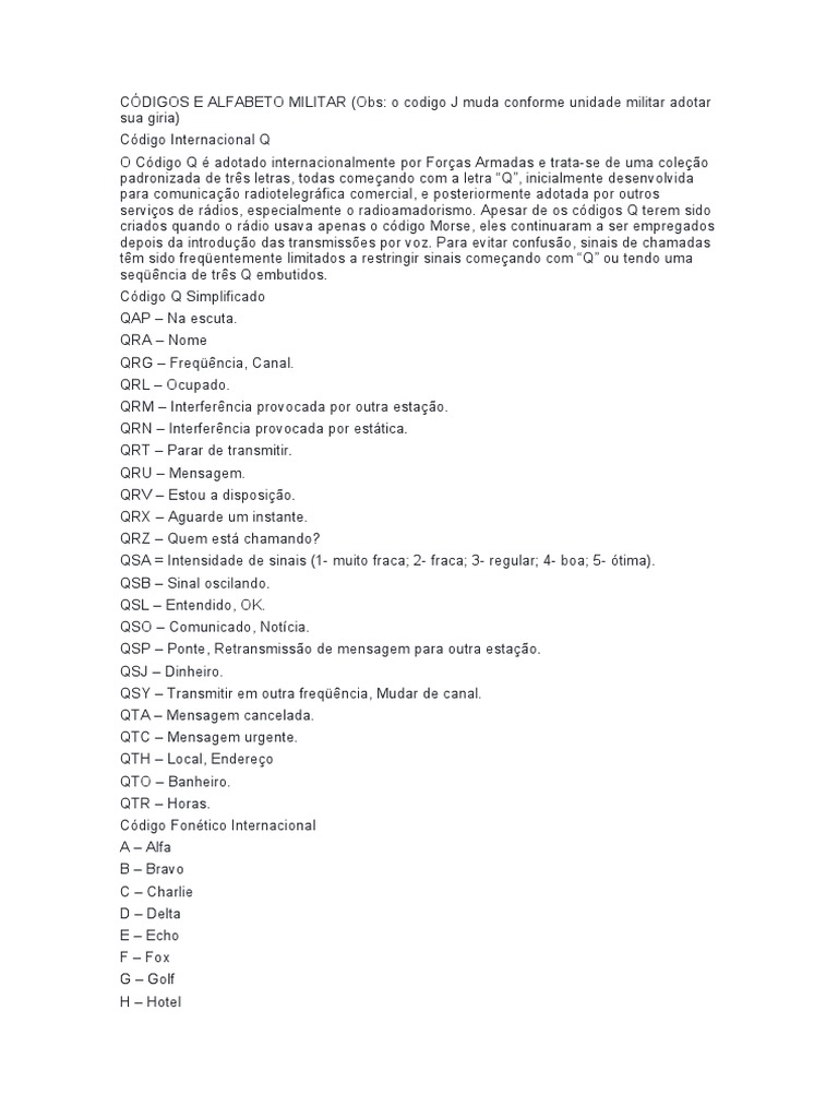 Códigos e Alfabeto Militar | PDF