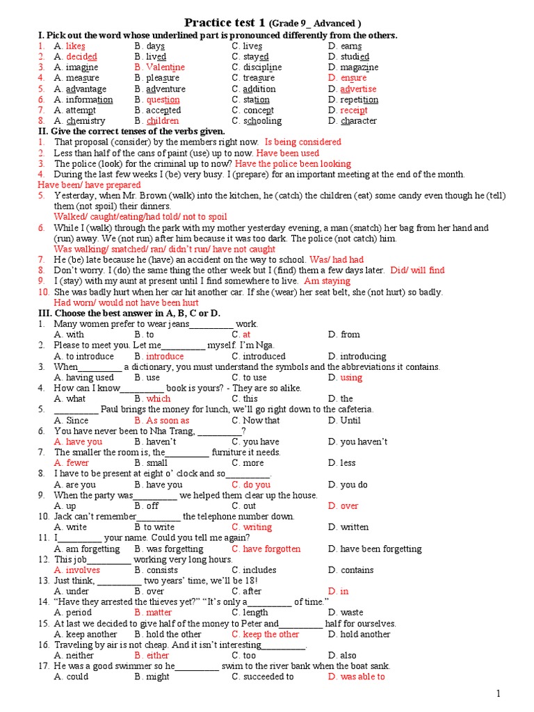 Advanced practice test 1 | PDF