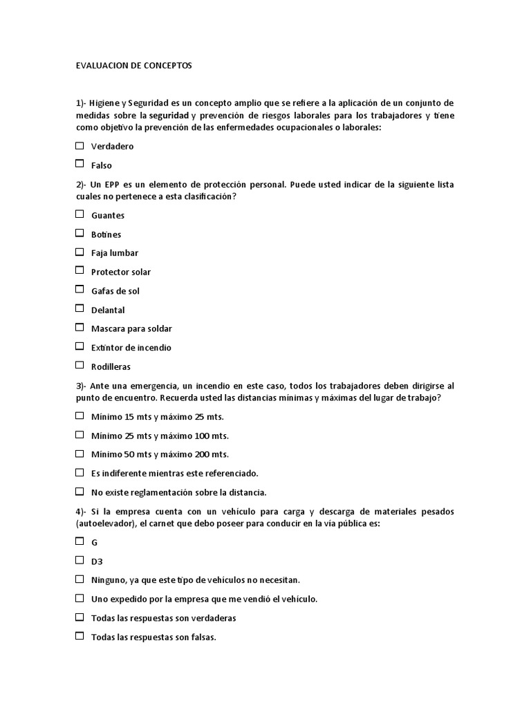 Examen higiene y seguridad 1 | PDF