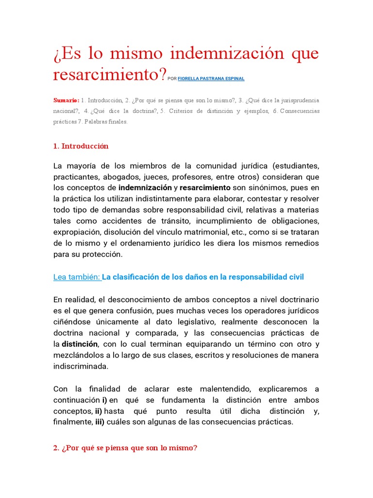 Indemnizacion VS Resarcimiento | PDF | Daños y perjuicios | Caso de ley