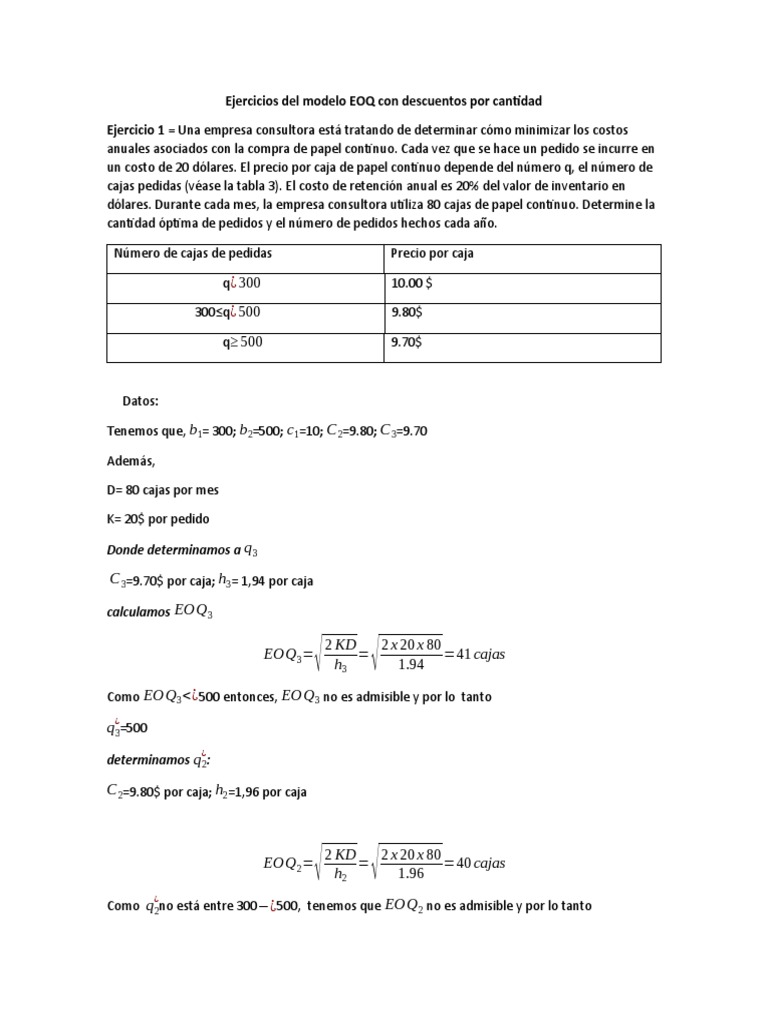 Ejercicios EOQ con Descuentos por Cantidad | PDF