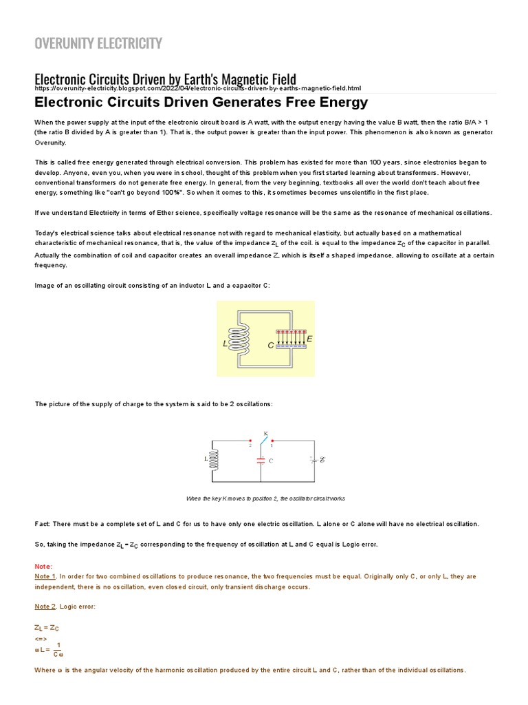 Electronic Circuits Driven by Earth's Magnetic Field - Overunity ...