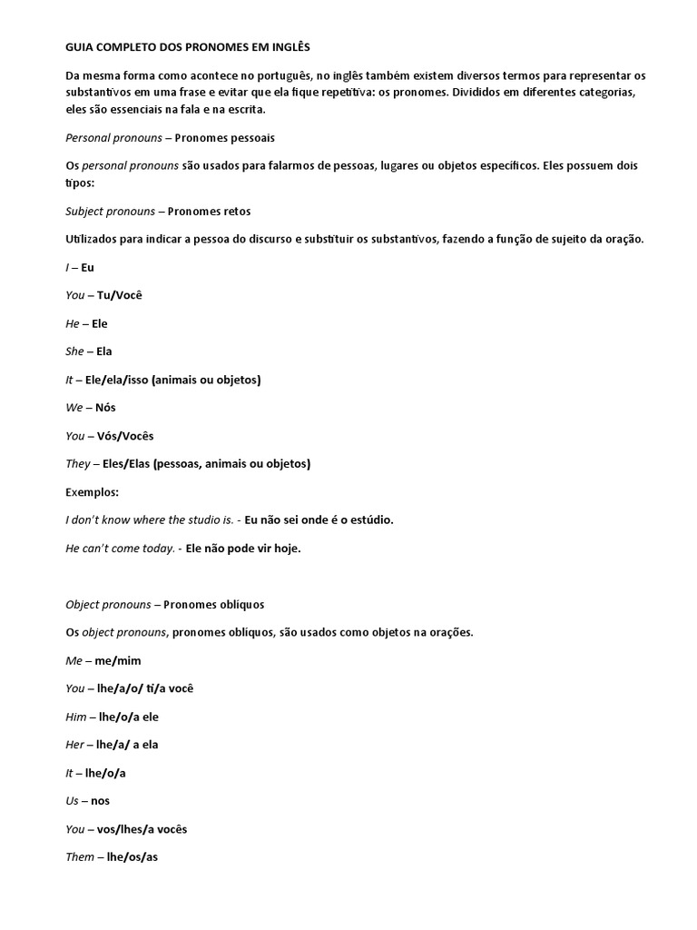 Guia Completo Dos Pronomes em Inglês | PDF
