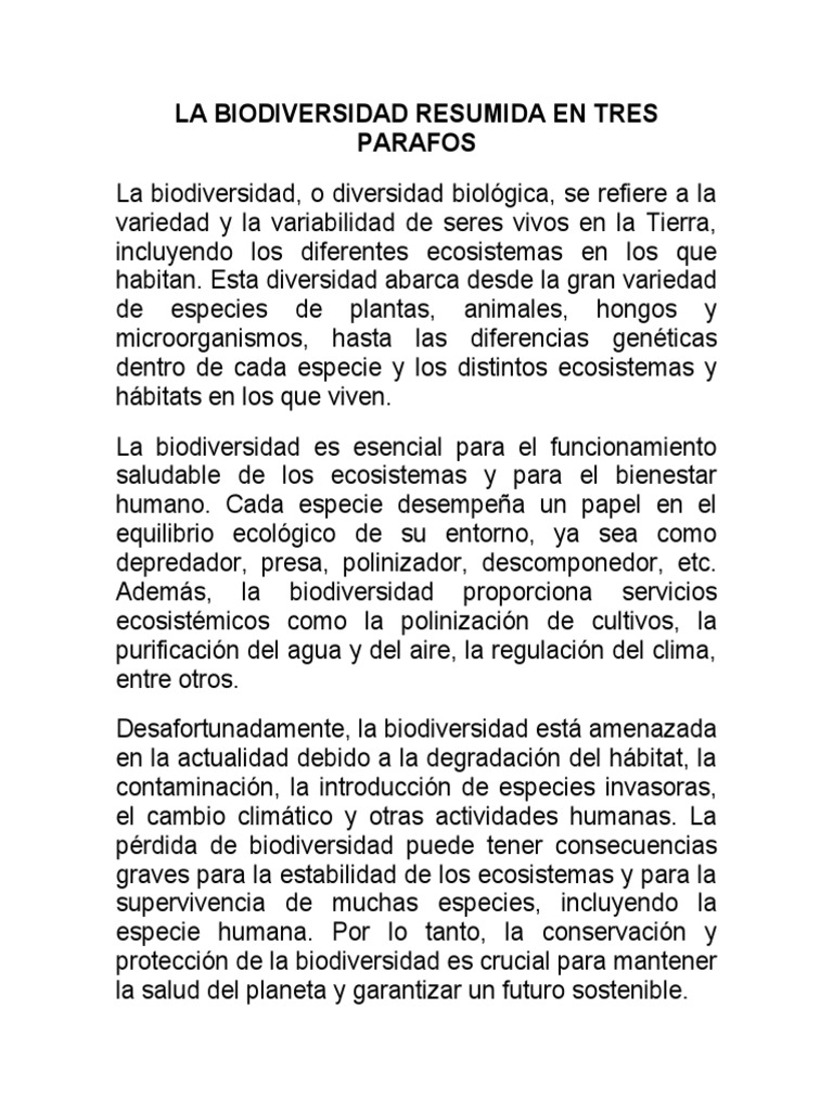 LA BIODIVERSIDAD RESUMIDA EN TRES PARAFOS | PDF