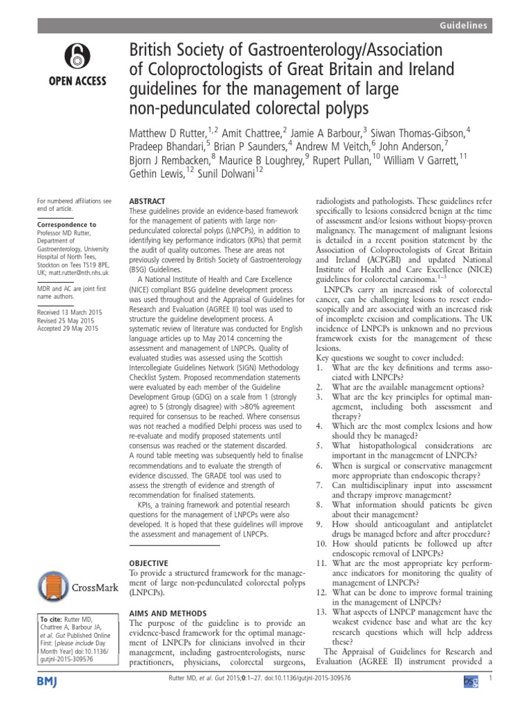 Guidelines For The Management of Large Non Pedunculated Colorectal ...