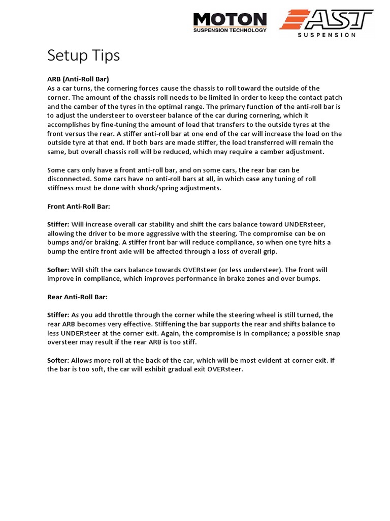 Setup Tips Anti Roll Bar | PDF