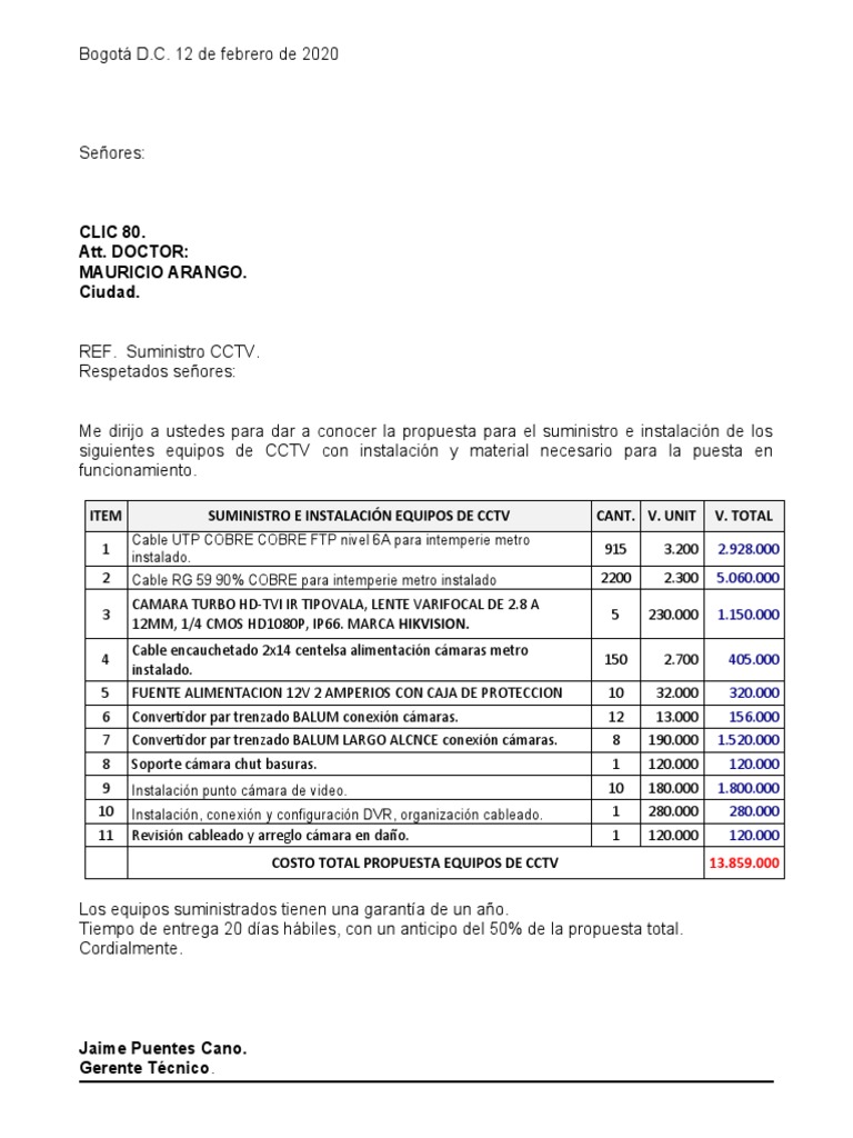 Cotizacion Sistema CCTV Clic 80 | PDF