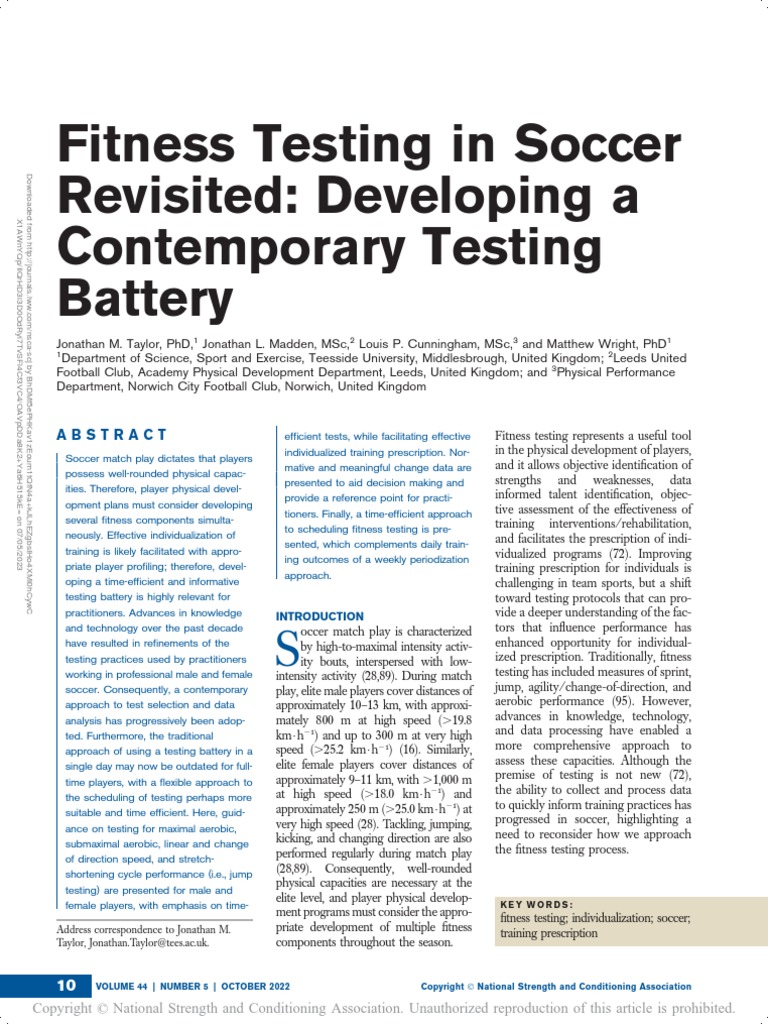 Soccer Fitness Testing Guidelines | PDF