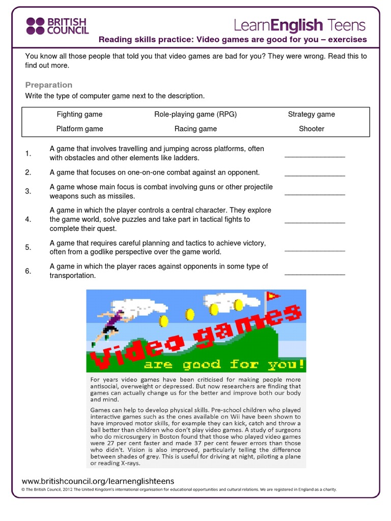 Video Games Are Good For You - Exercises 0 | PDF