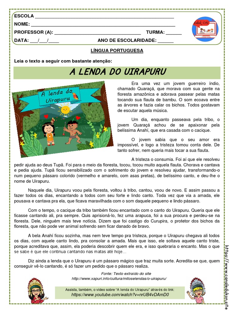 Canal Eduk on a Lenda Do Uirapuru Texto e Atividades (1) | PDF