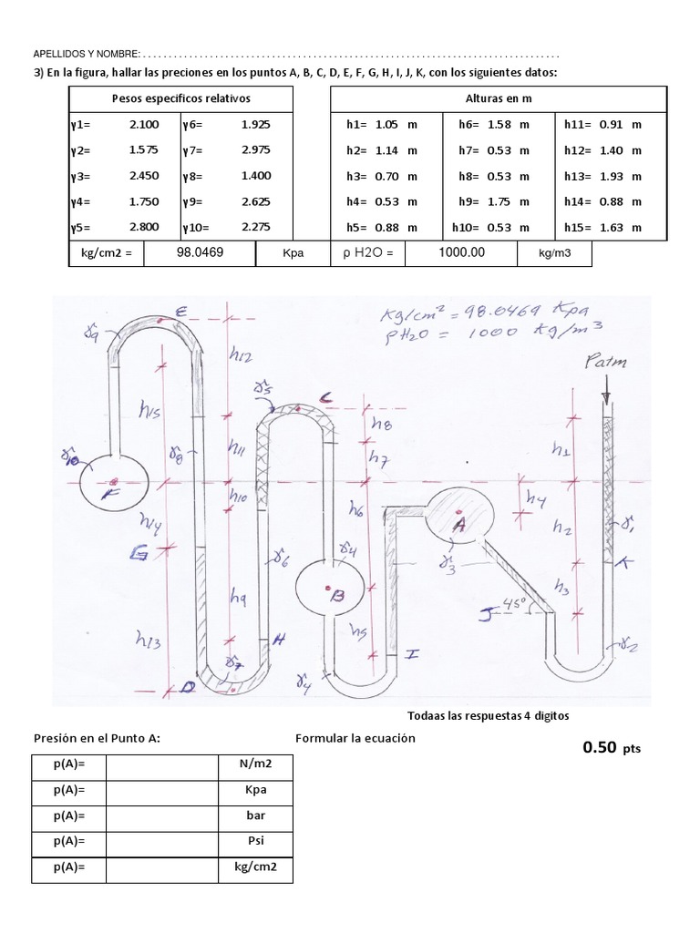 P03 - Calculo de Presiones en Manómetros Abiertos 02 | PDF | Notación | Presión