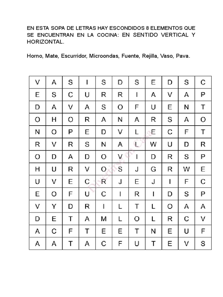 Sopa de Letras Cocina | PDF