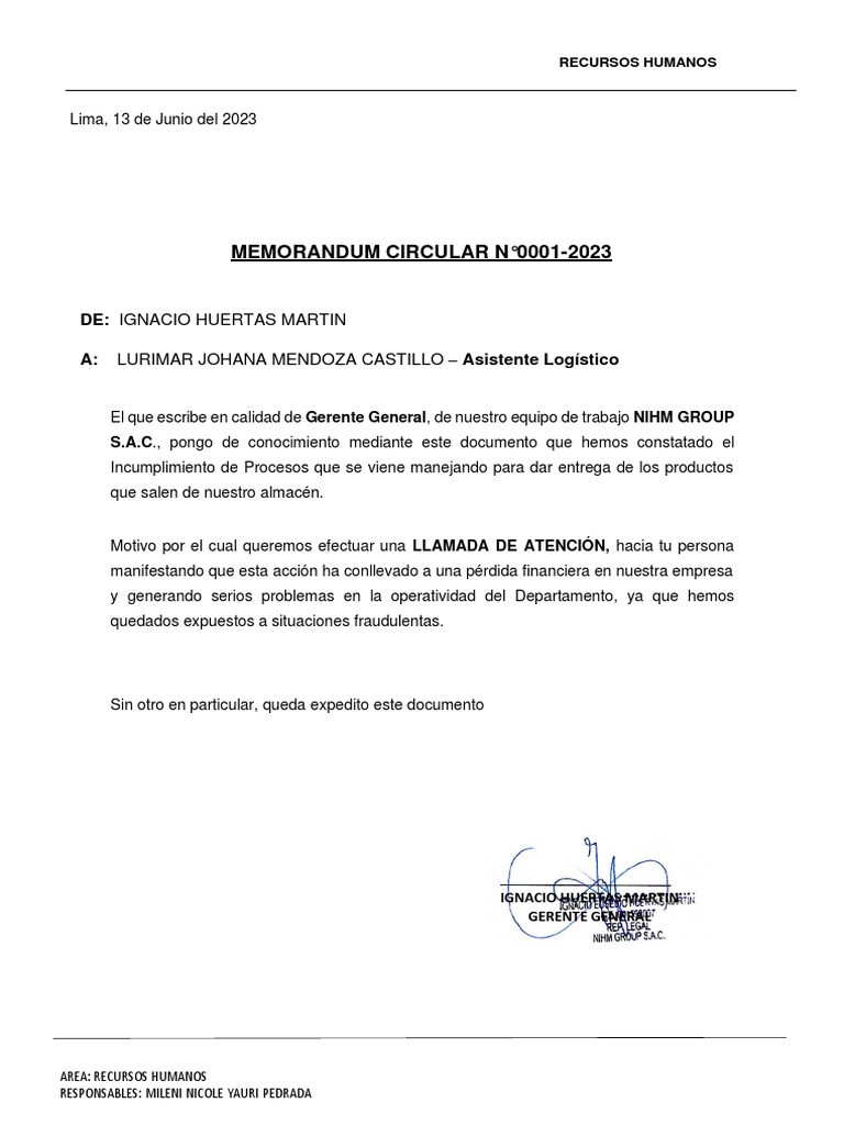 Memo Circular - Lurimar | PDF