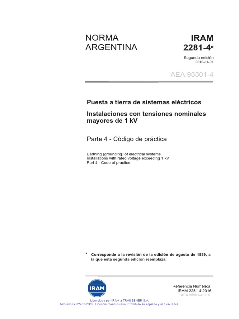 IRAM 2281-4 Puesta A Tierra de Sistemas Eléctricos - Ed.2, 2016-11 | PDF | Tecnología