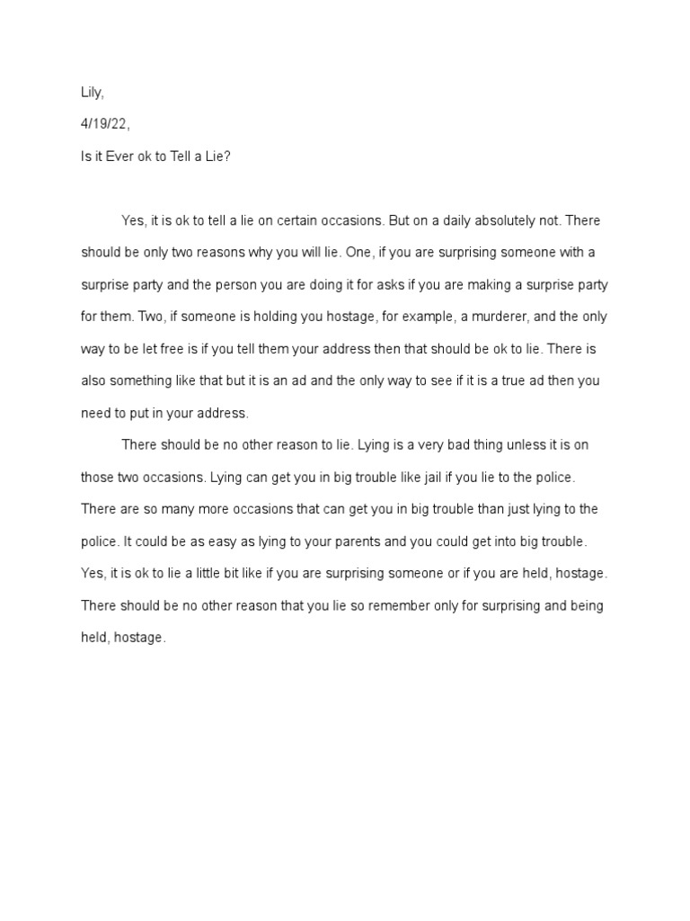 Is It Ever Ok To Tell A Lie | PDF | Mystery, Thriller & Crime Fiction ...