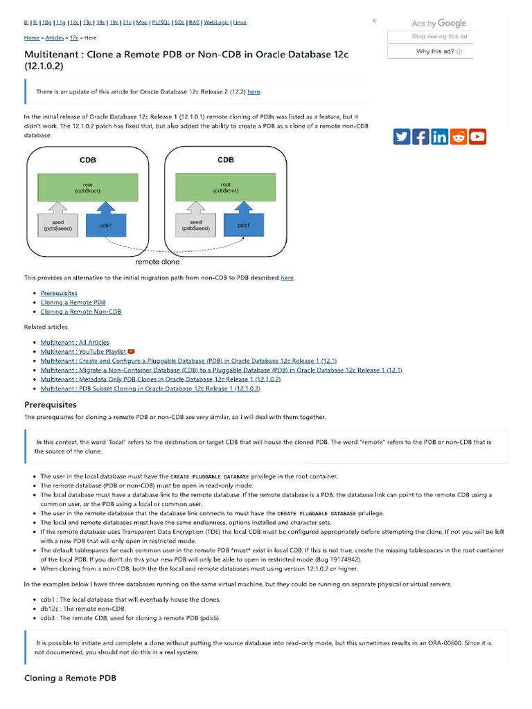 Clone Noncdb To Pdb Oracle Base Pdf