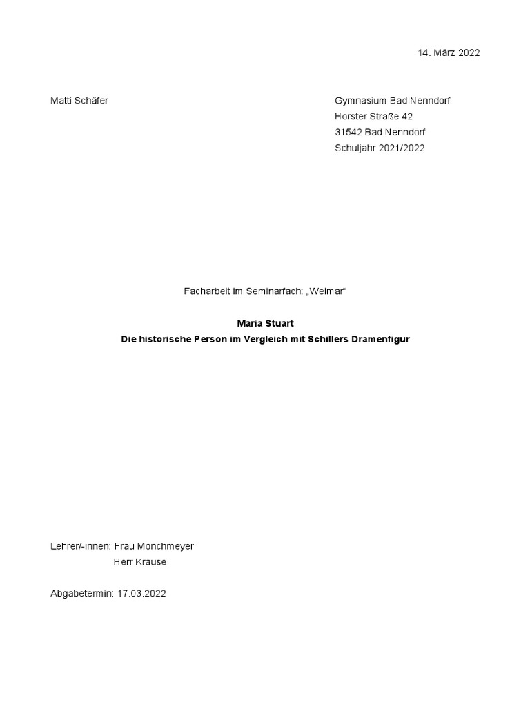 Facharbeit Maria Stuart (Große Facharbeit) | PDF