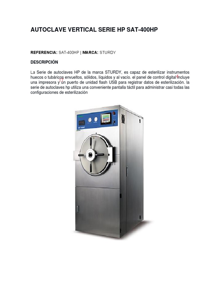 Autoclave Vertical Serie HP Sat-400hp | PDF | Vapor | Bienes manufacturados