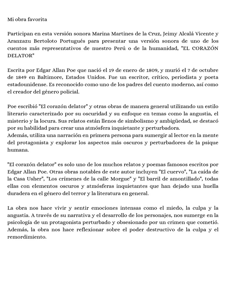 Análisis de "El corazón delator" | PDF