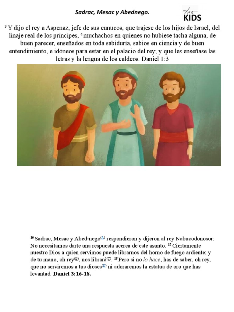 Rescatados del fuego Sadrac, Mesac y Abednego. | PDF