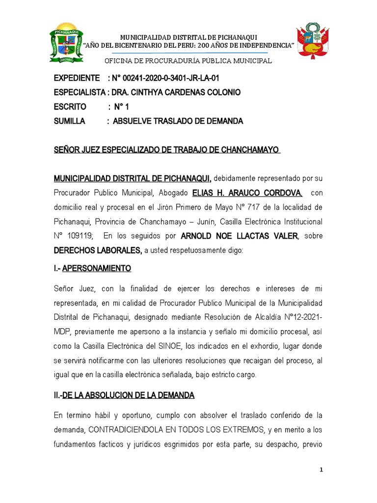 Absolucion de Demanda Nancy Clemente Rodriguez. | PDF | Demanda ...